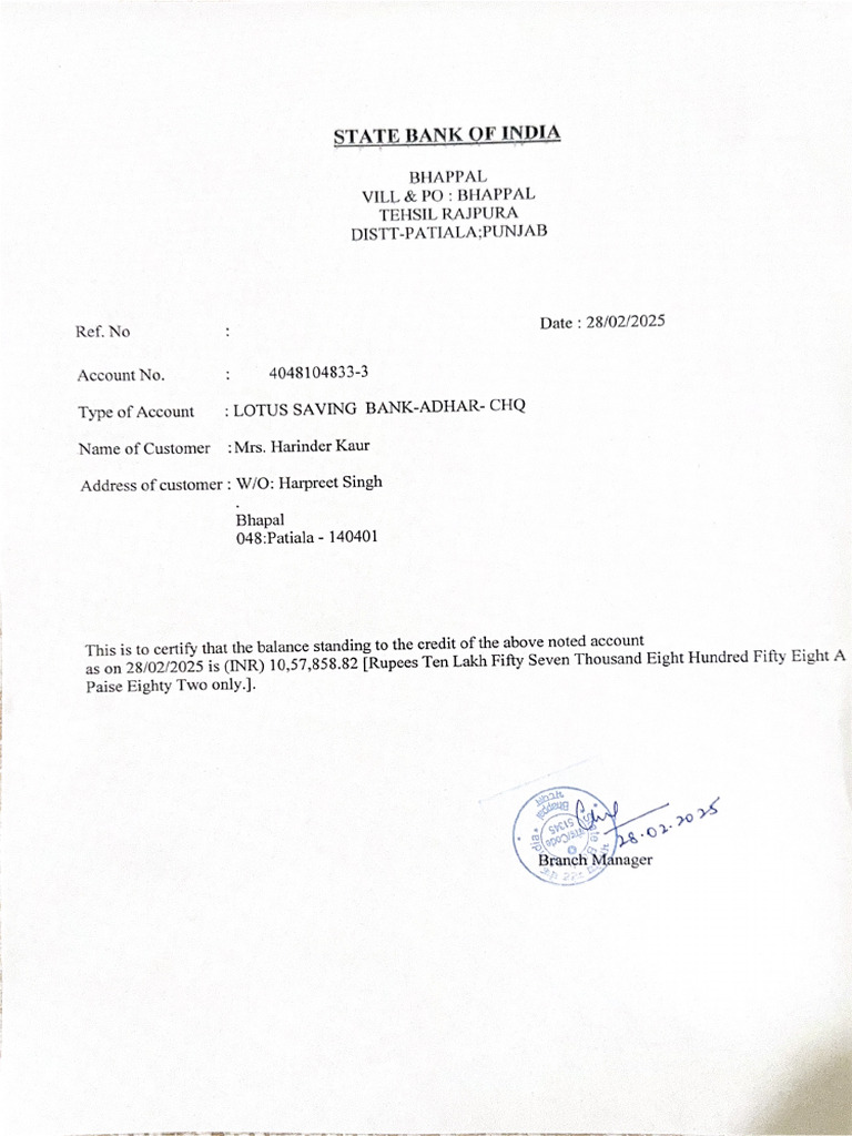 Balance Certificate | PDF