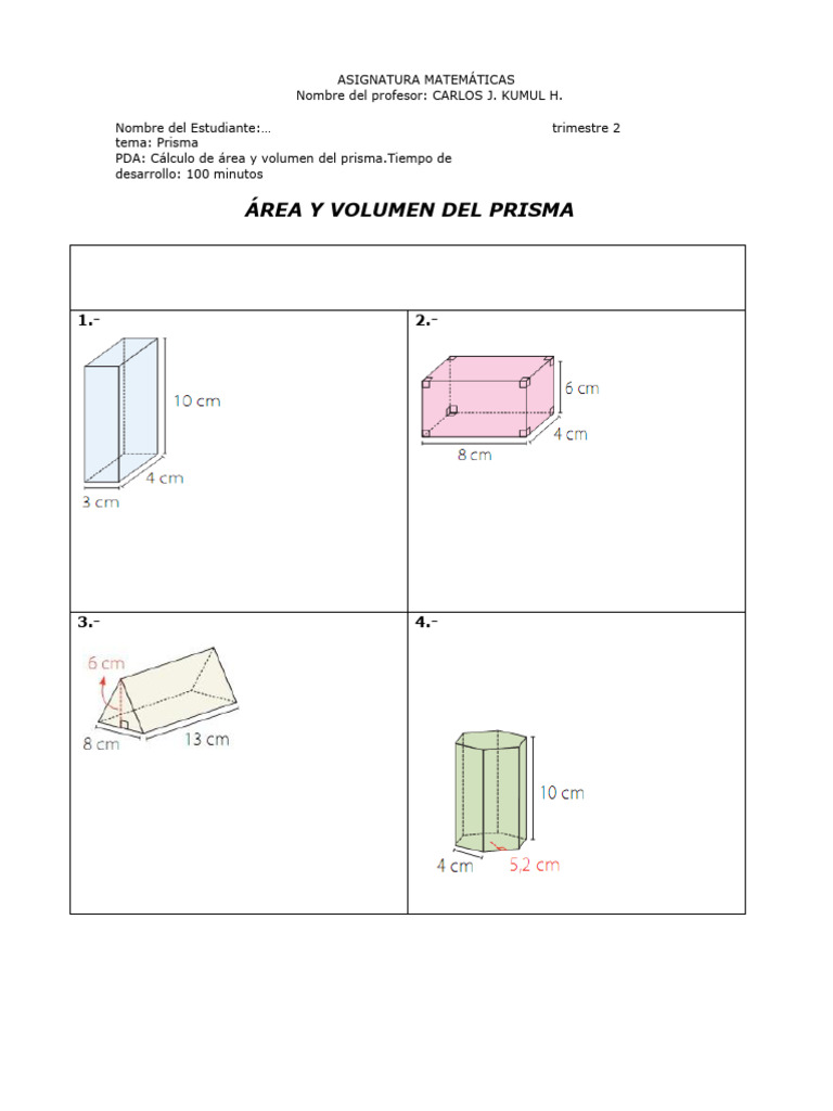 1 - Calculo de Volumen de Prismas | PDF