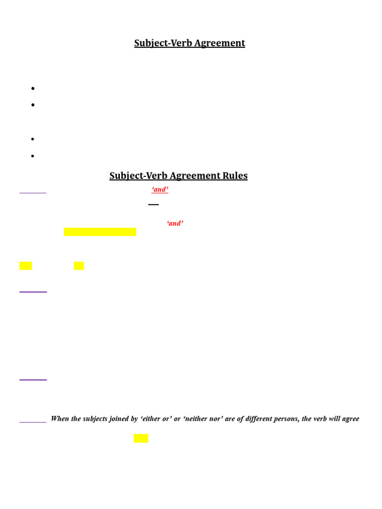 Subject Verb Agreement Rules (Handout) | PDF | Grammatical Number | Plural