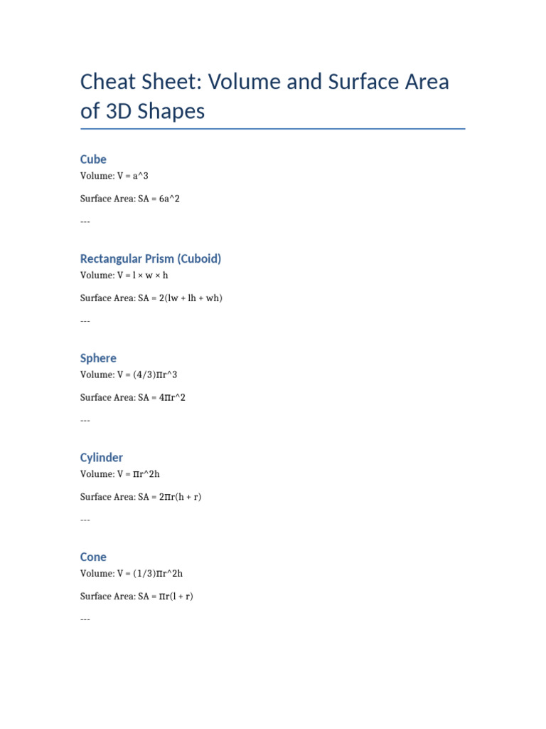 3D Shapes Formulas | PDF