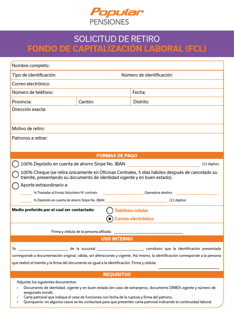 Formulario para Retiro Del FCL | PDF
