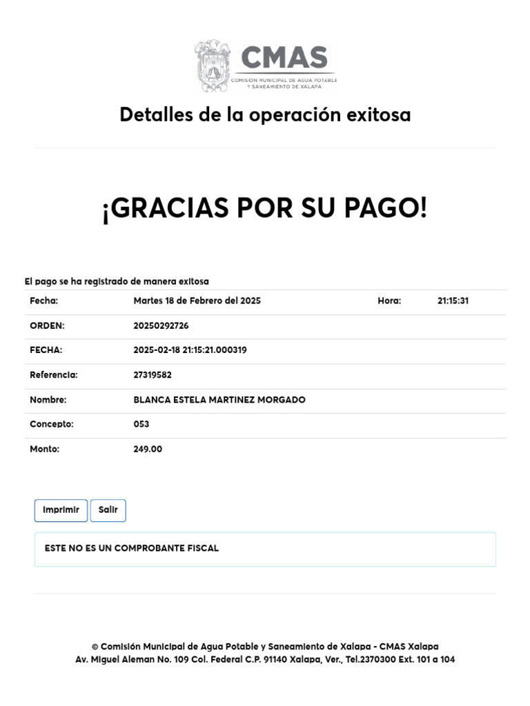 Operación Exitosa - Pago en Linea - CMAS Xalapa (3) | PDF