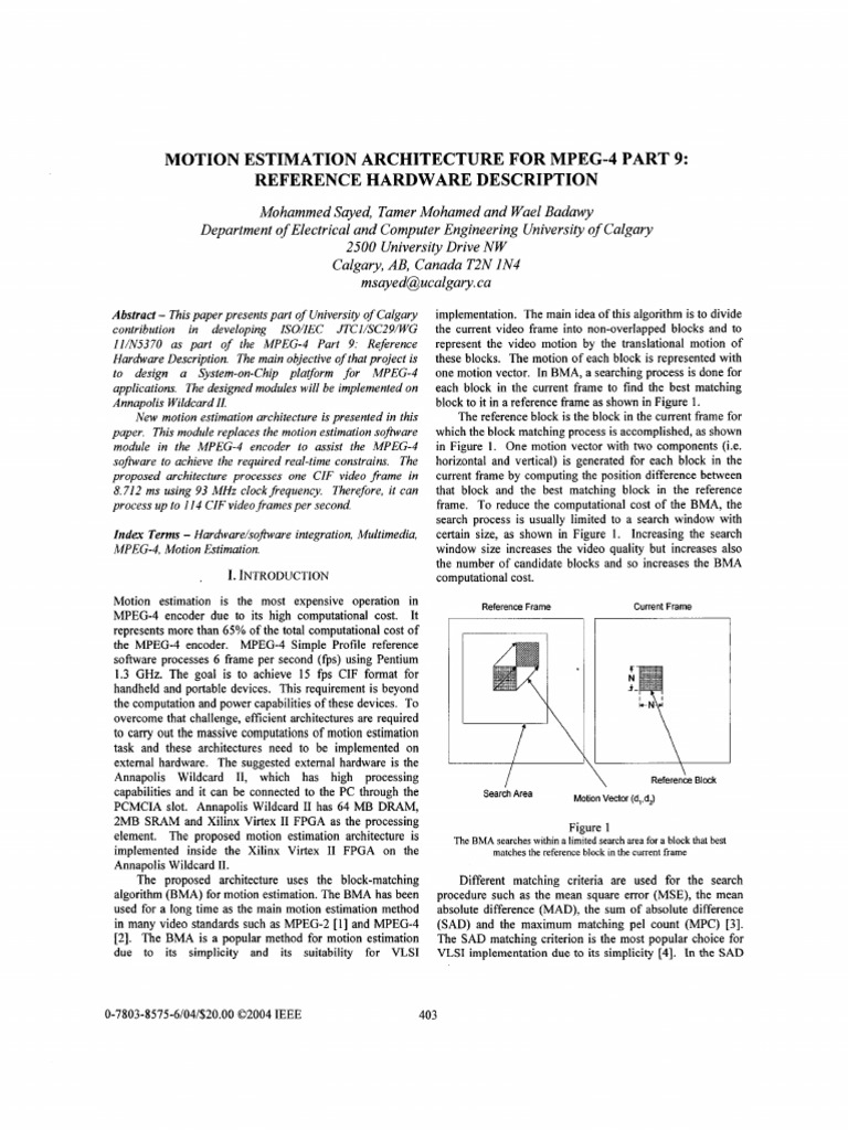 Motion Estimation Architecture For Mpeg4 Part 9 Reference Hardwa | PDF | Field Programmable Gate ...