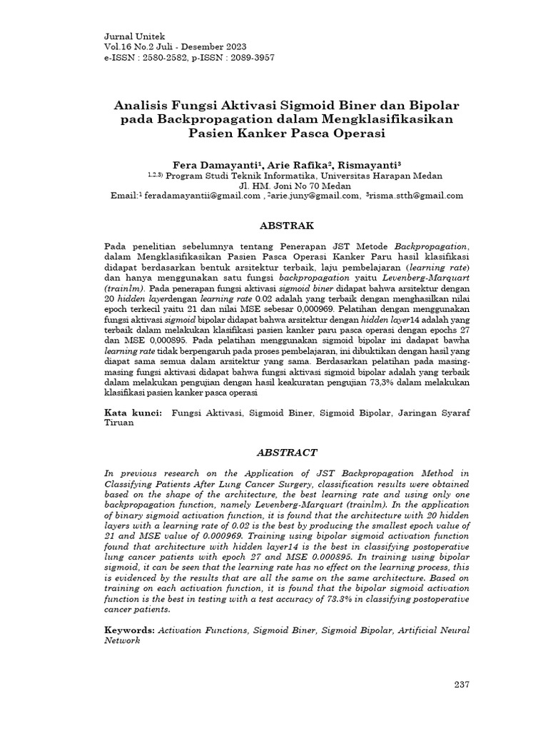 Analisis Fungsi Aktivasi Sigmoid pada Kanker | PDF