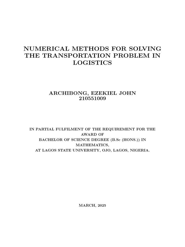 Numerical Methods For Solving The Transportation Problem in Logistics | PDF | Mathematical ...