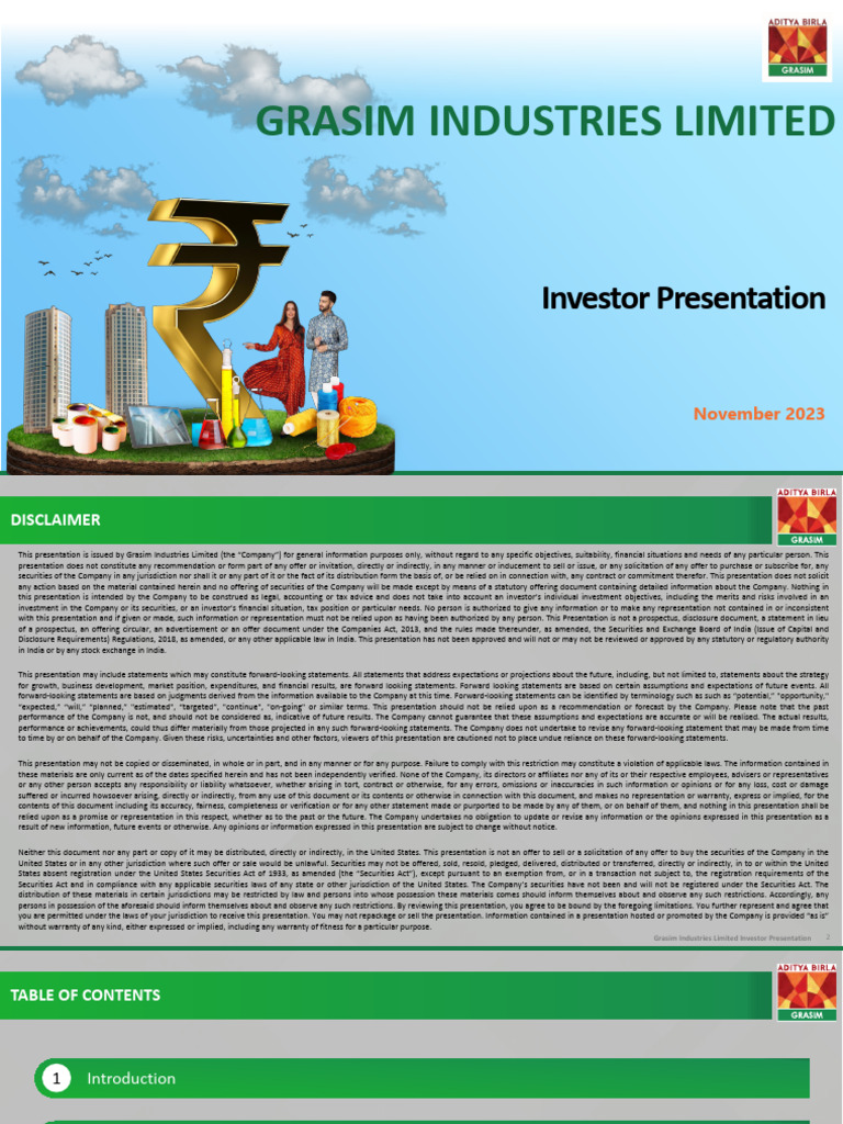 Grasim Investor Presentation Overview | PDF