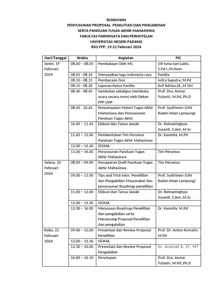 RUNDOWN Coaching Penelitian Pengabdian | PDF
