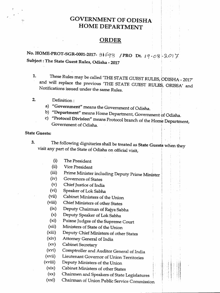 Odisha State Guest Rules 2017 | PDF | The Honourable | Government