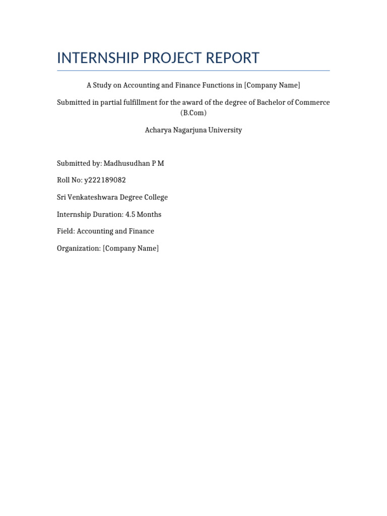BCom Internship Report Madhusudhan PM | PDF