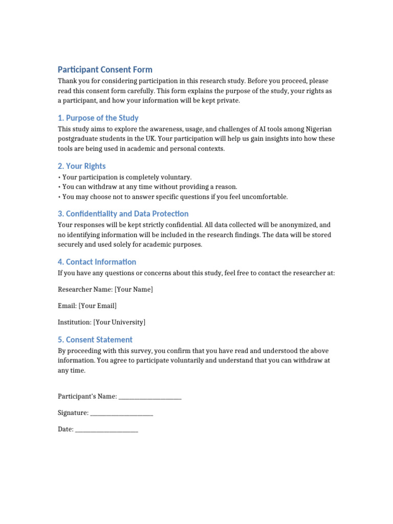 AI Tools Study Consent Form | PDF