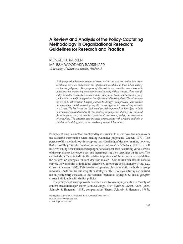 Karren Barringer 2002 A Review and Analysis of The Policy Capturing Methodology in ...