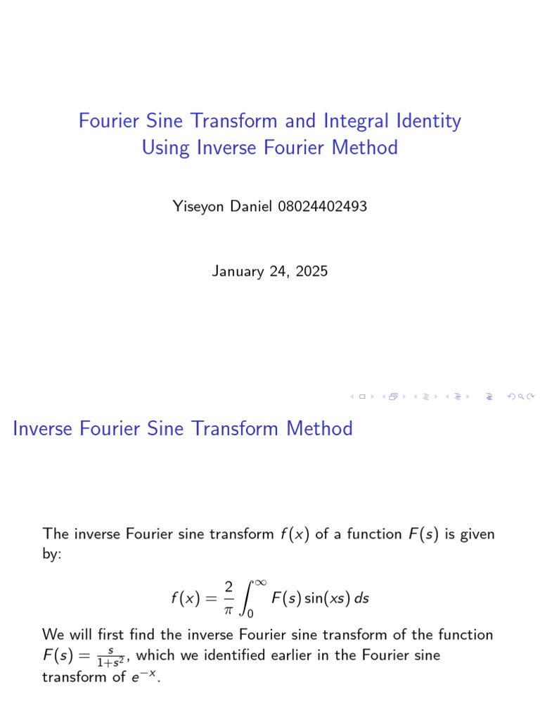 Inverse Fourier Sine Transform Explained | PDF | Fourier Transform | Mathematical Objects