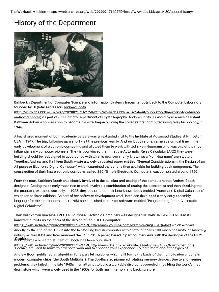 History of Department of Computer Science and Information Systems ...