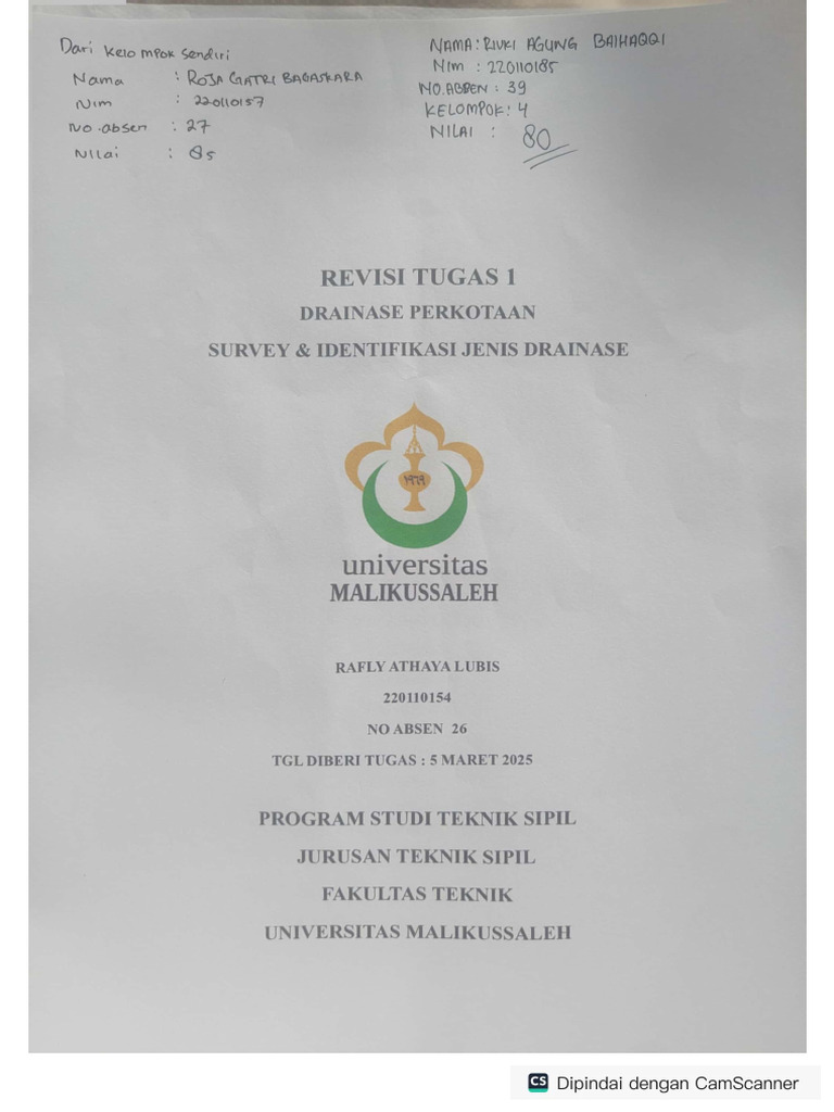 Revisi Tugas 1 - Rafly Athaya Lubis - 220110154 - Drainase Perkotaan A2 | PDF