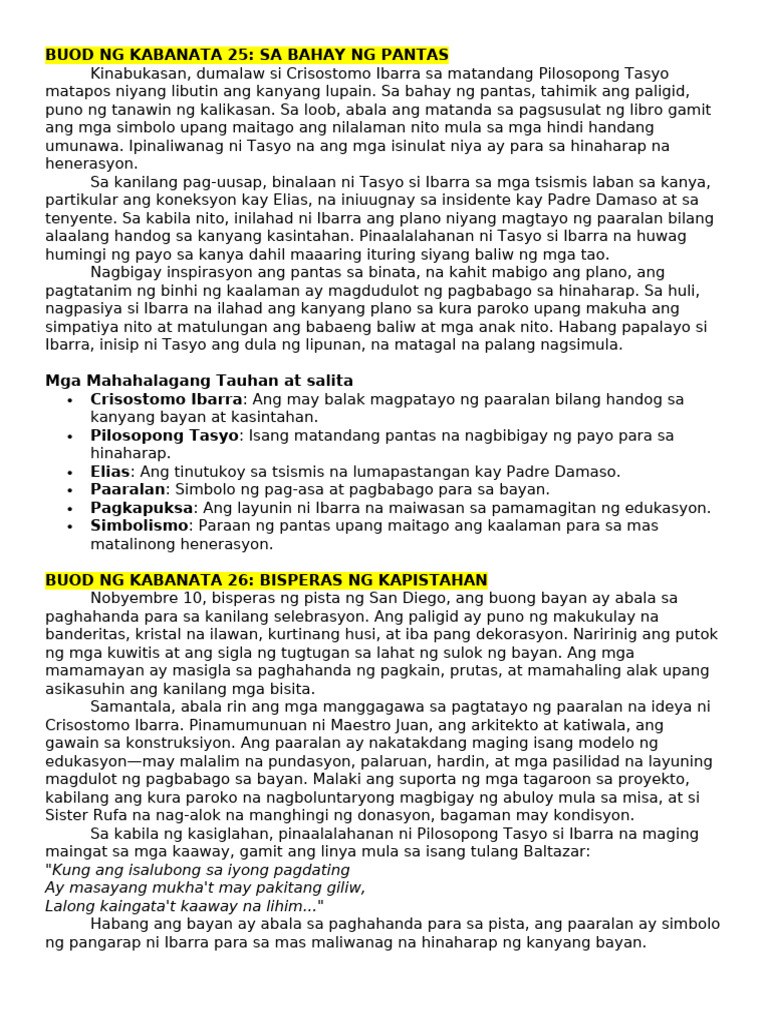 Buod Ng Kabanata 25-51 | PDF