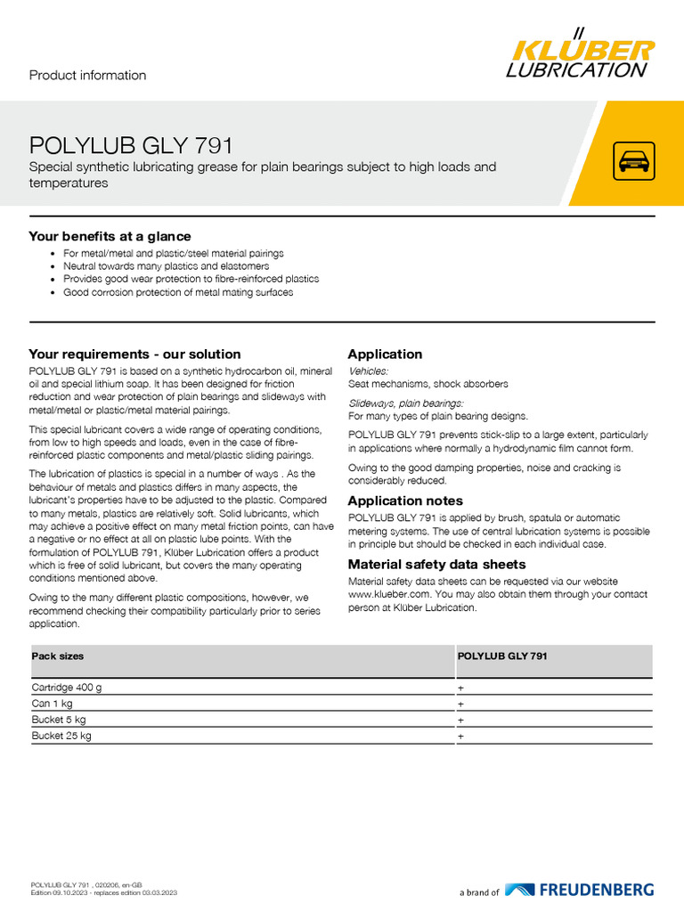 POLYLUB GLY 791 020206 PI GB en | PDF | Bearing (Mechanical) | Lubricant