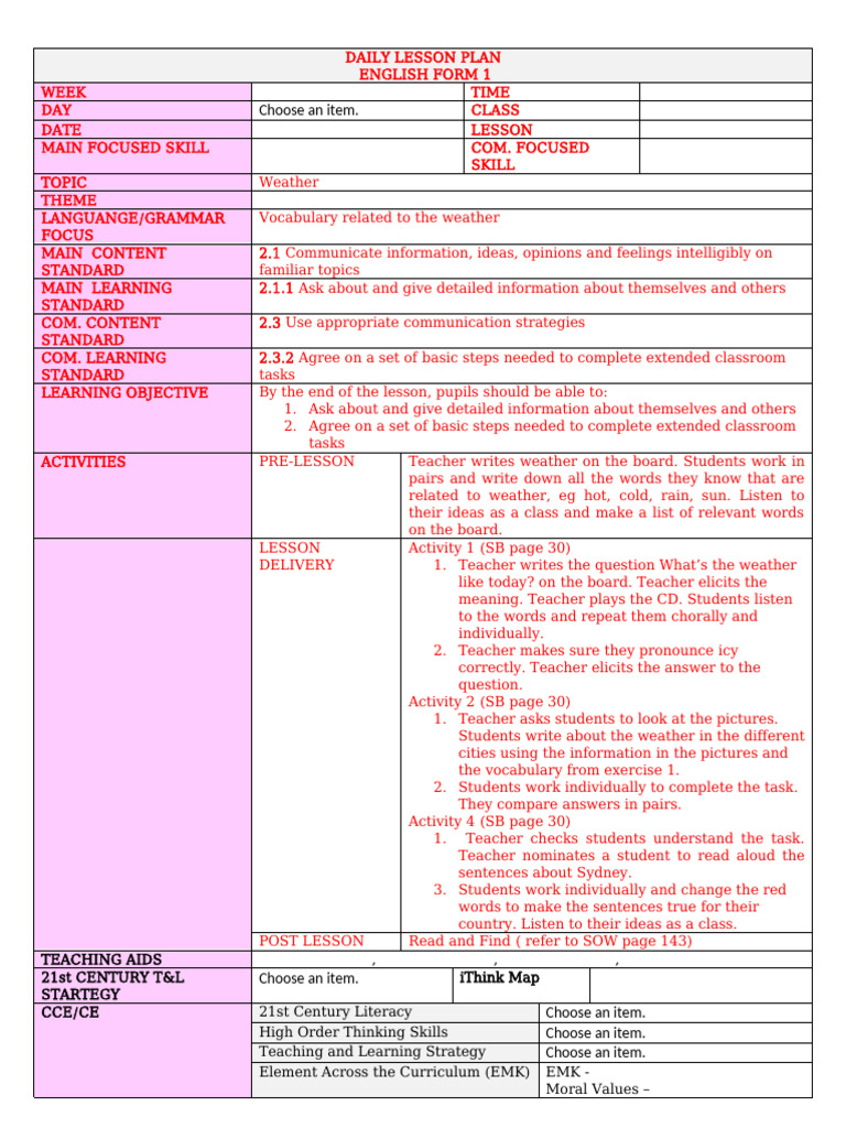 Unit 3 Wild Weather | PDF | Lesson Plan | Teachers
