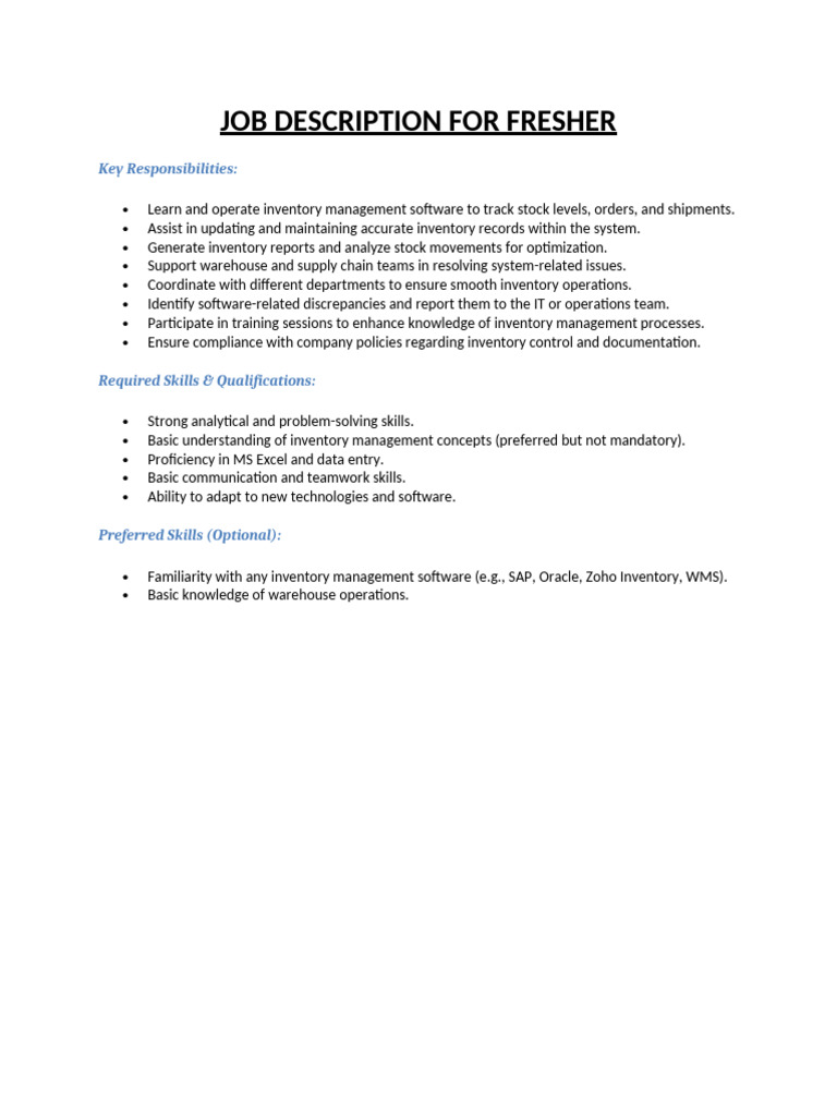 Job Description For Fresher | PDF