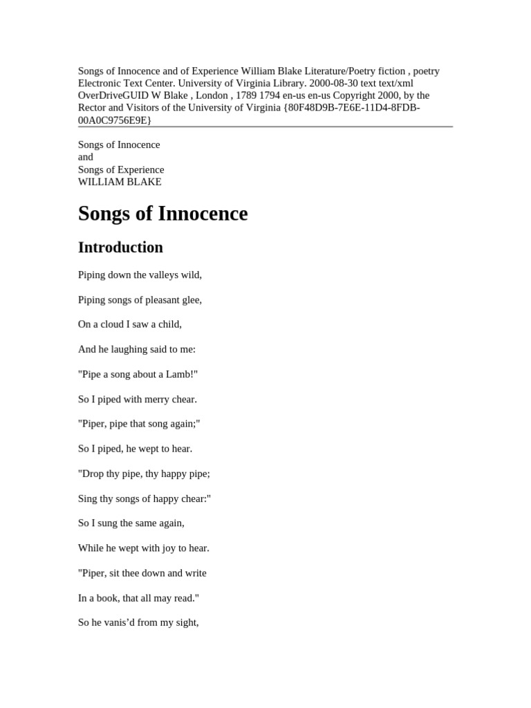 Blake's Songs of Innocence & Experience | PDF