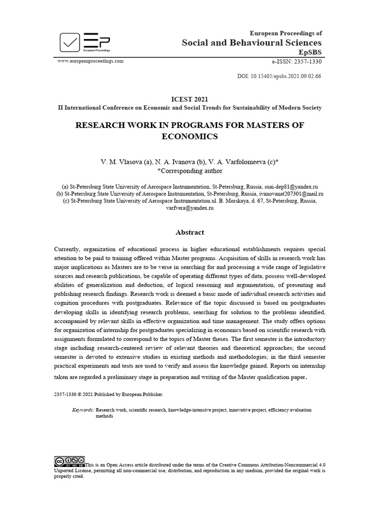 Research Work in Programs For Masters of Economics | PDF | Methodology ...