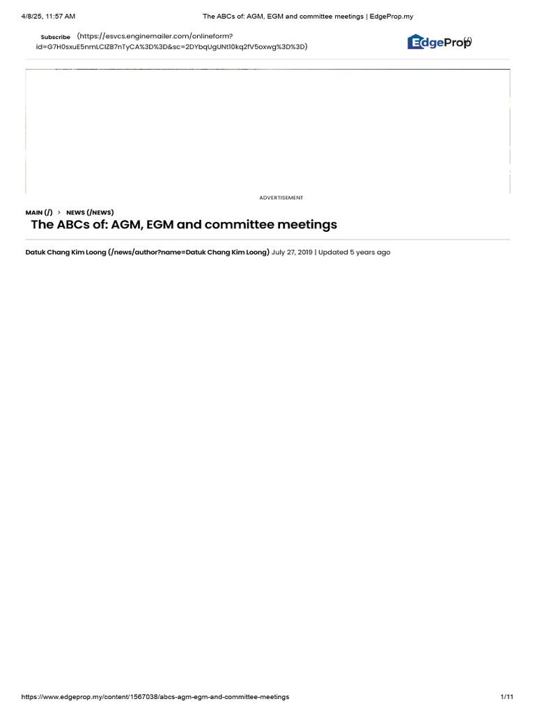 The ABCs of - AGM, EGM and Committee Meetings - EdgeProp - My | PDF