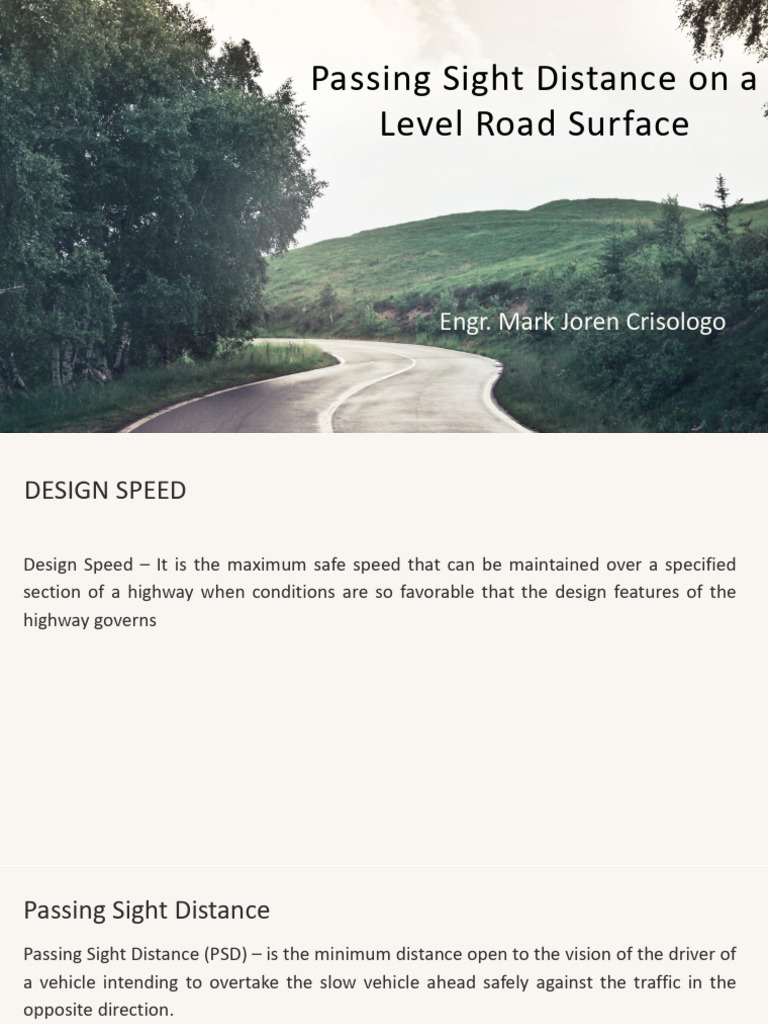 Passing Sight Distance On A Level Road | PDF | Lane | Road Transport