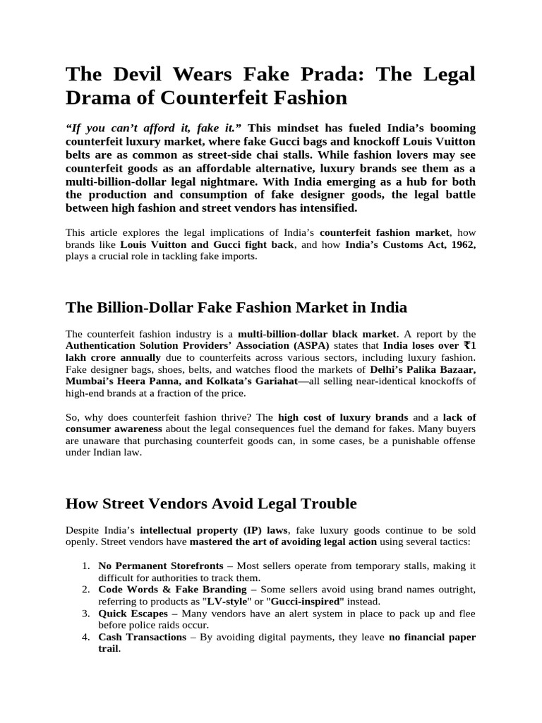 The Devil Wears Fake Prada The Legal Drama of Counterfeit Fashion | PDF ...