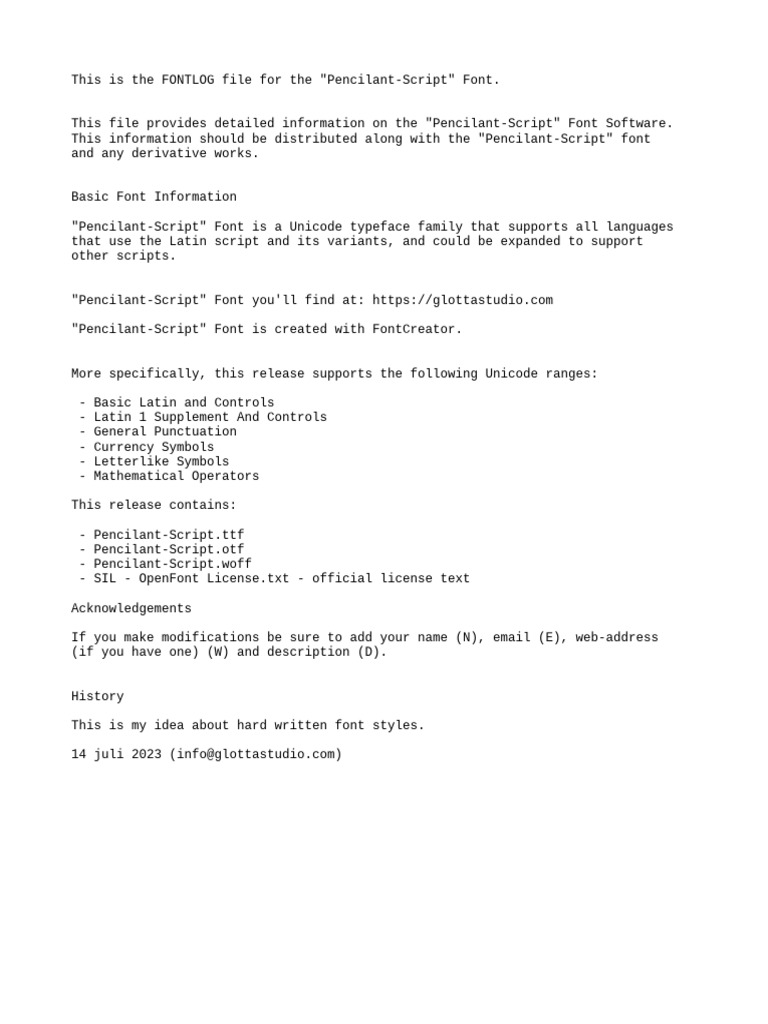 FONTLOG (Pencilant-Script) 2 | PDF
