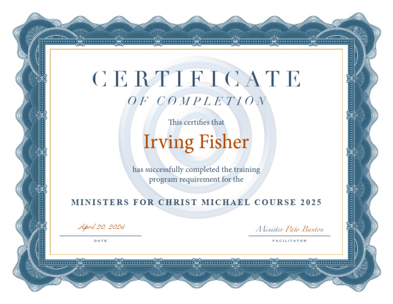 Irving Fisher Ministers For Christ Michael 2025 Certificate | PDF