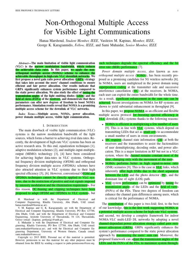 1 - Non-Orthogonal Multiple Access For Visible Light Communications ...