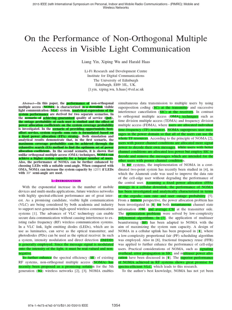 3 - On The Performance of Non-Orthogonal Multiple Access in Visible Light Communication 2015 ...