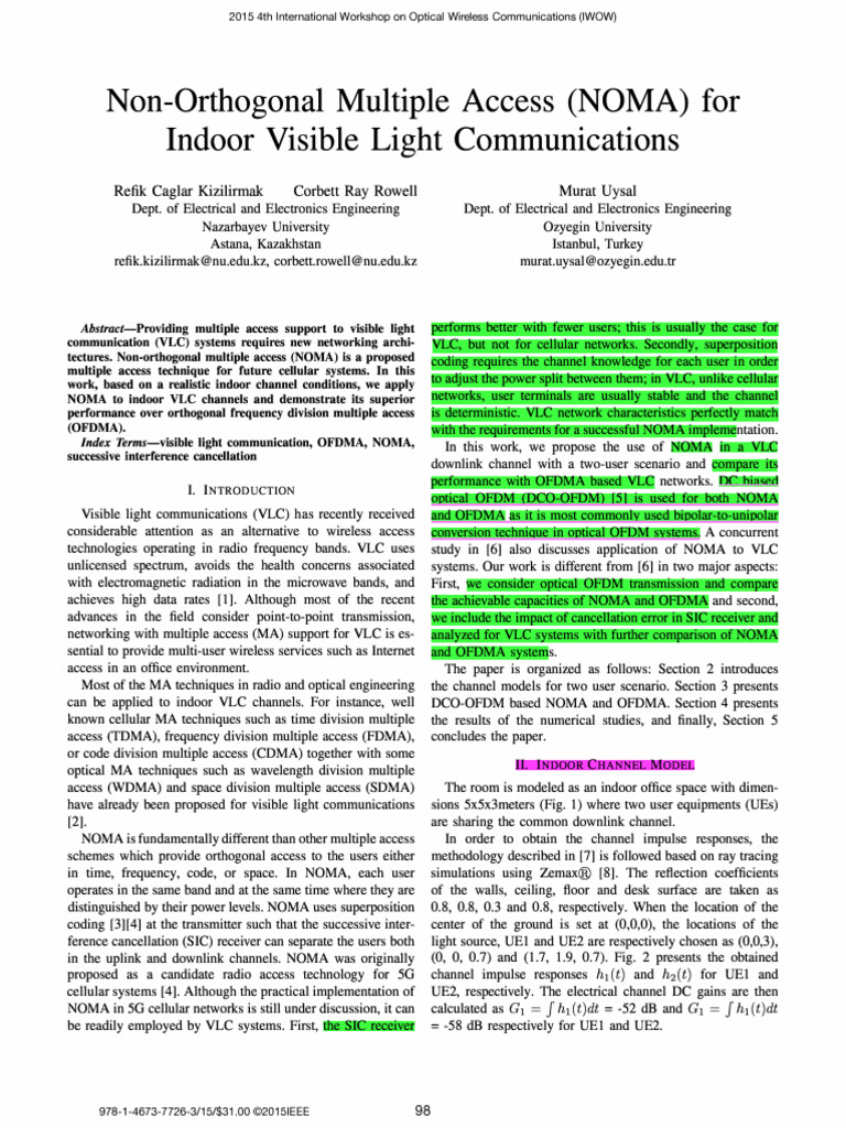 2 - Non-Orthogonal Multiple Access (NOMA) For Indoor Visible Light Communications 2015 | PDF ...