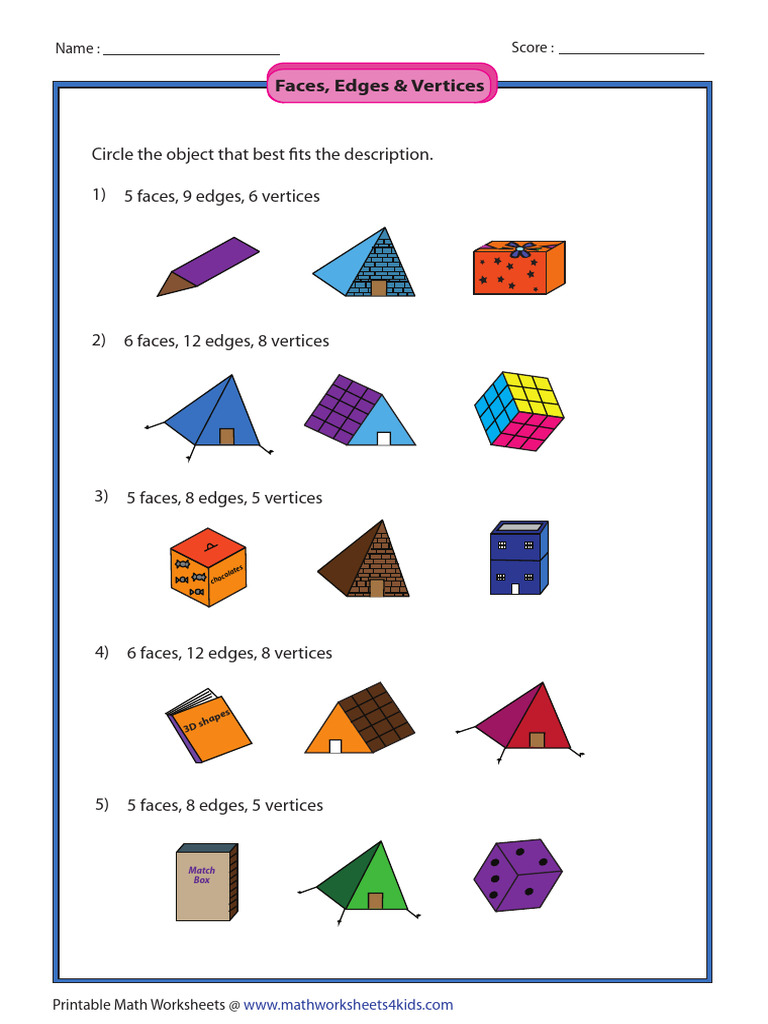 3D Shapes: Faces, Edges, Vertices Worksheets | PDF
