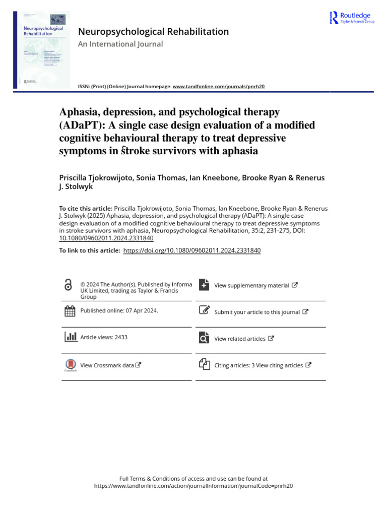 Aphasia Depression and Psychological Therapy ADaPT A Single Case Design ...