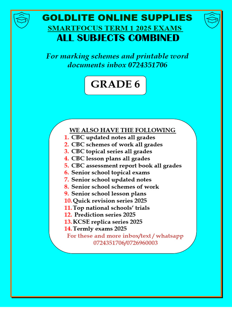 Grade 6 CBC Term 1 Exam Papers | PDF | Blood | Quran