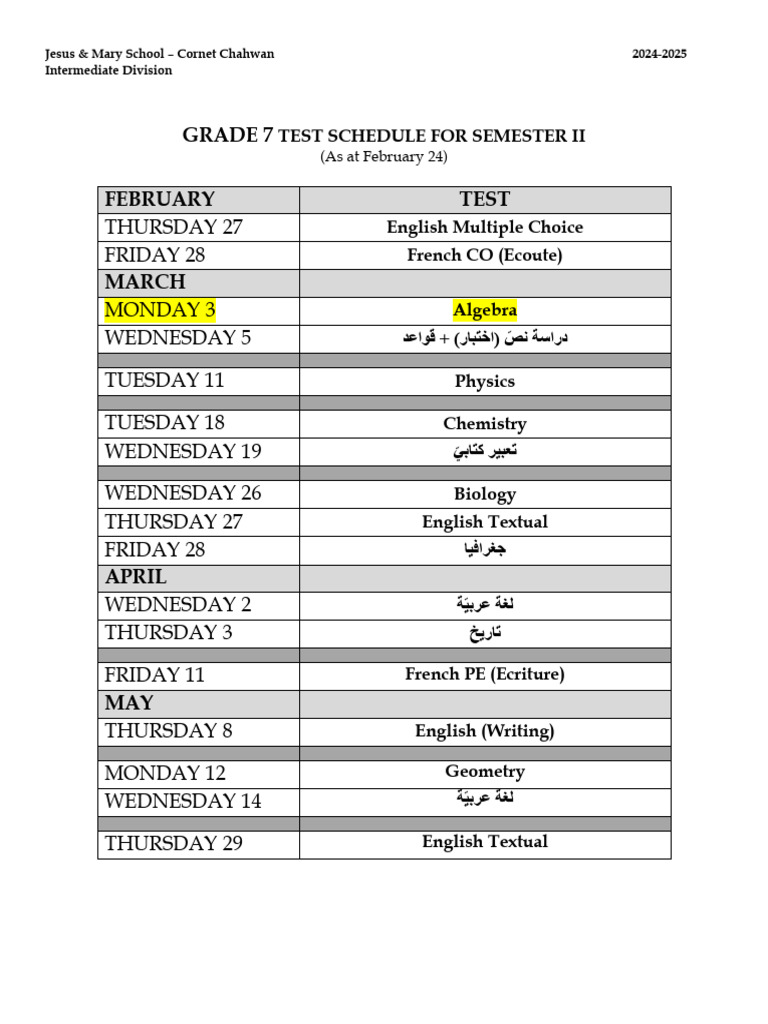 Grade 7 February Test | PDF