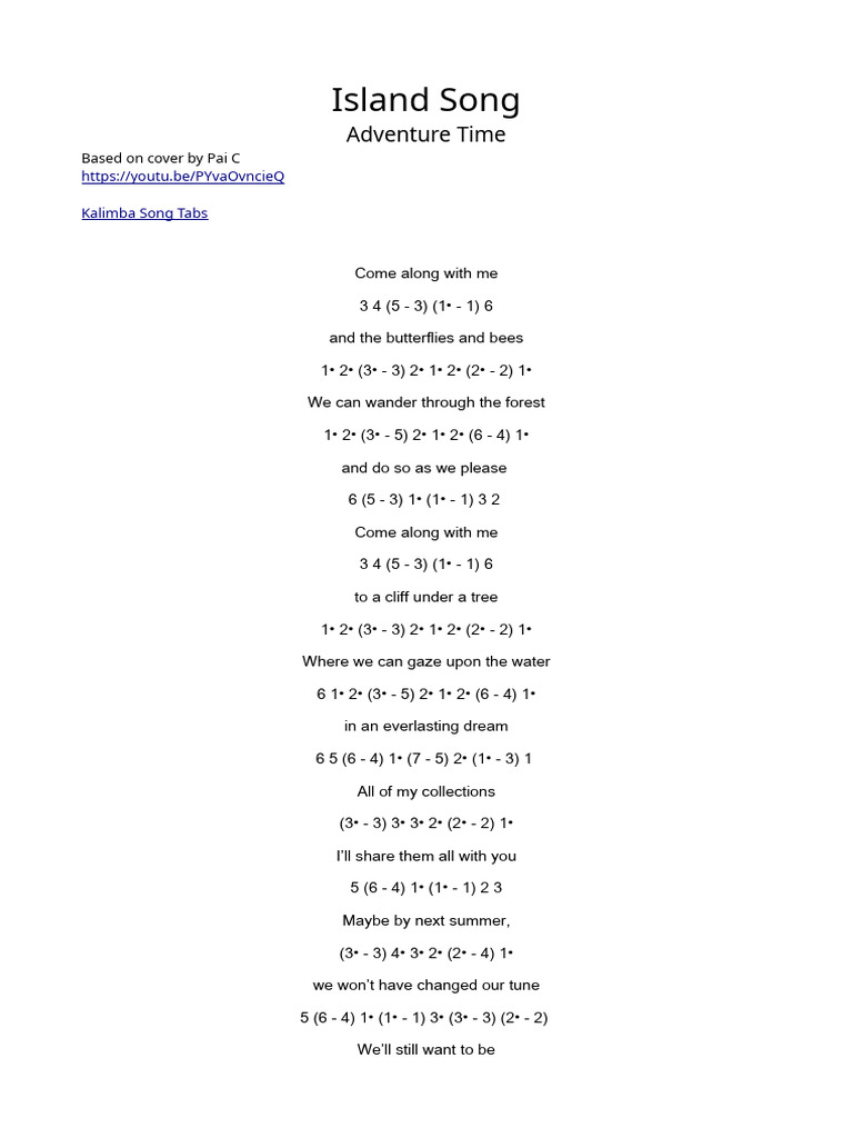 Adventure Time Island Song Chords | PDF