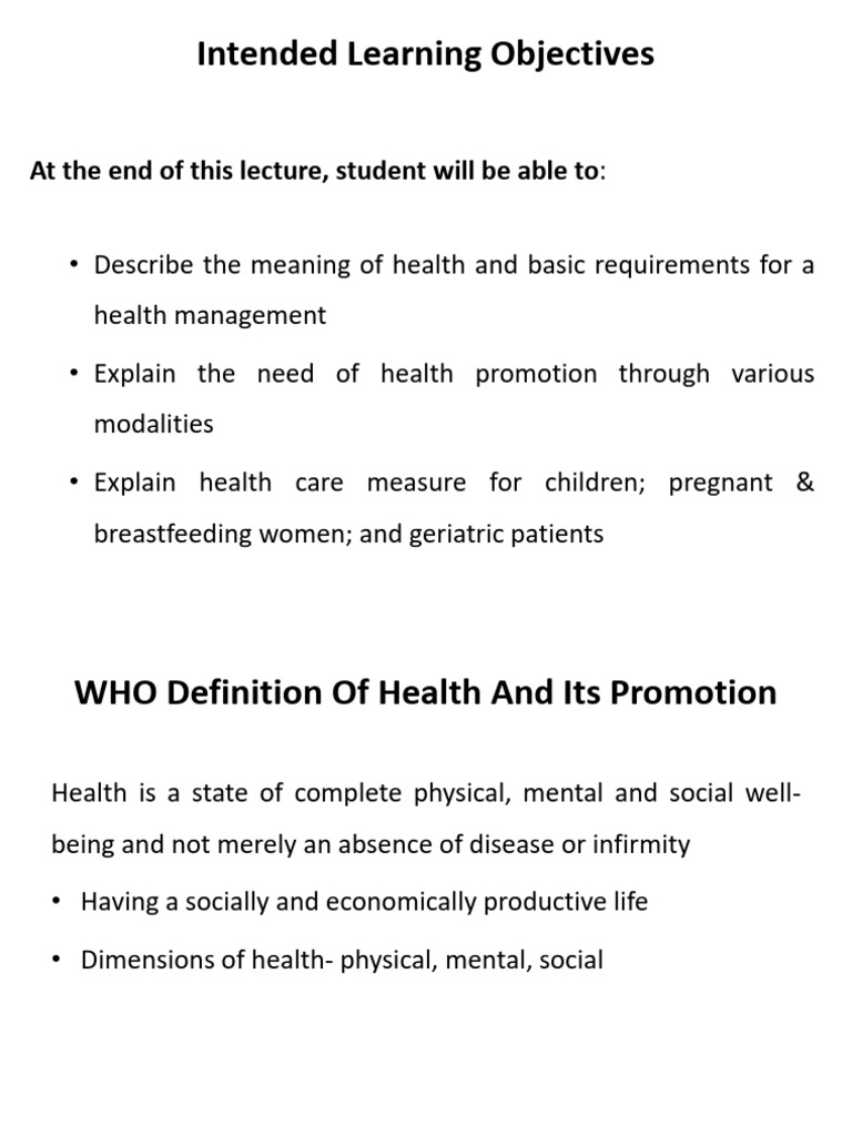 WHO Health Definition and Promotion | PDF | Geriatrics | Pan American ...