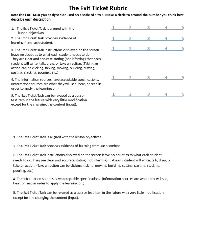 Rubric Exit Ticket | PDF