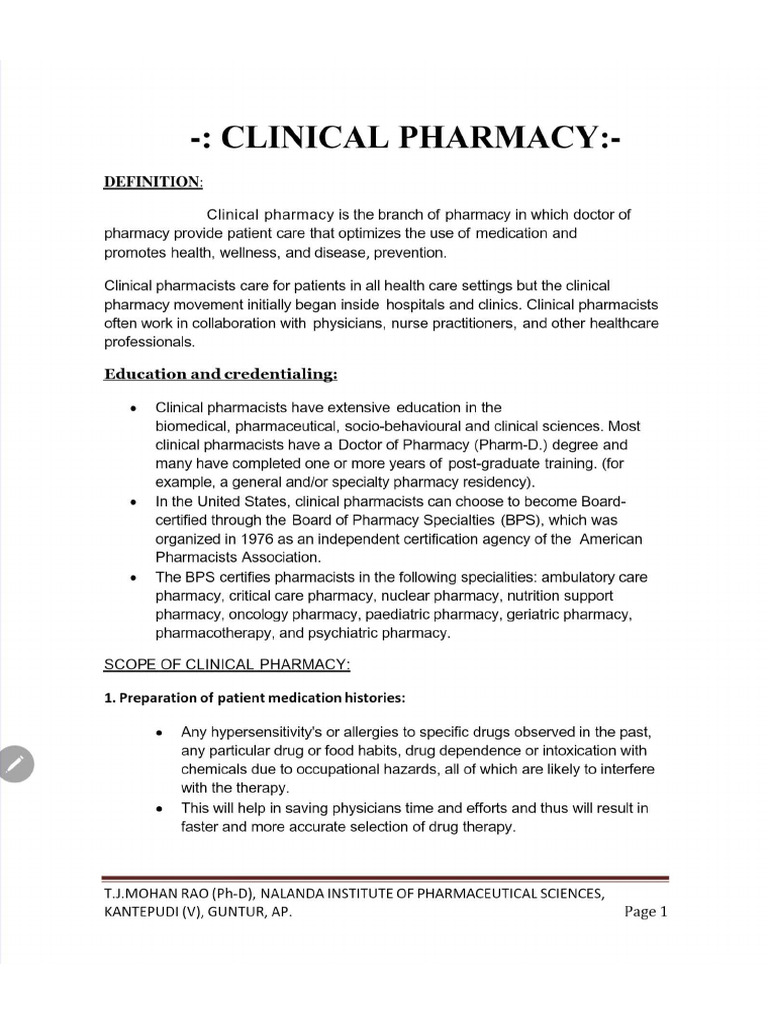 Clinical Pharmacy | PDF