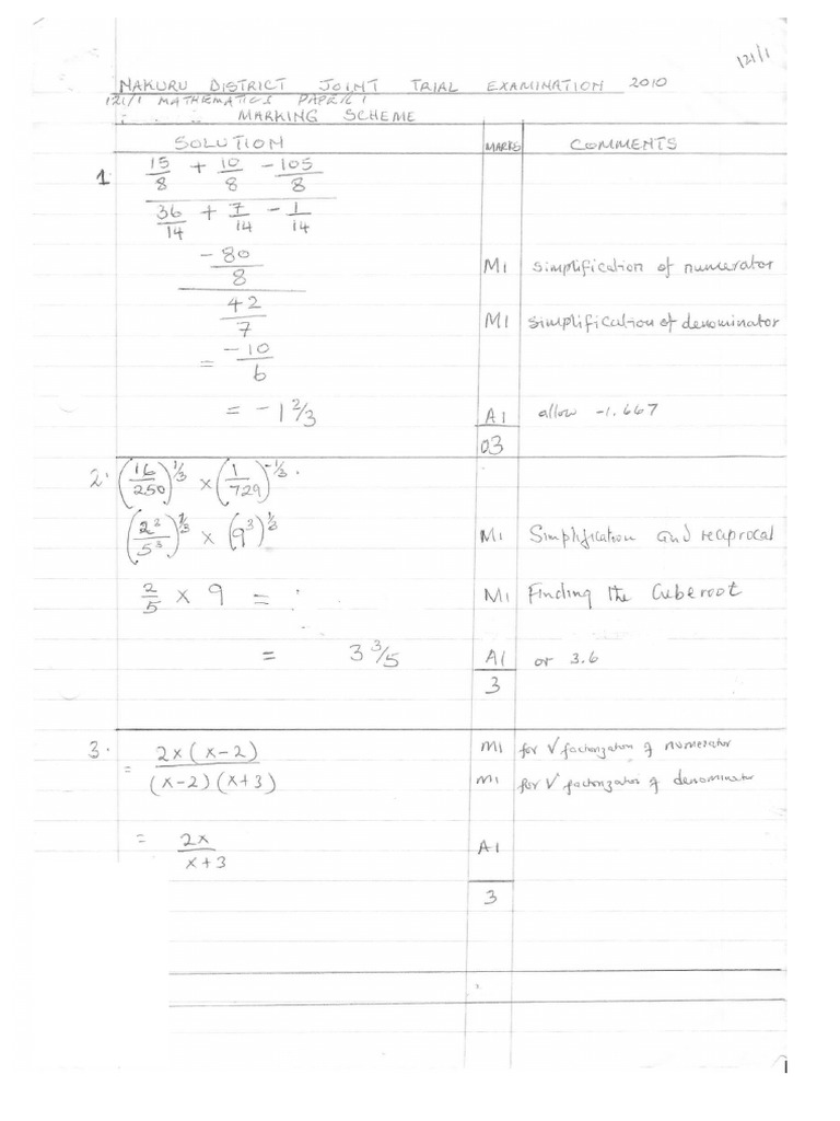 Marking Scheme Mathematics Paper 1 | PDF