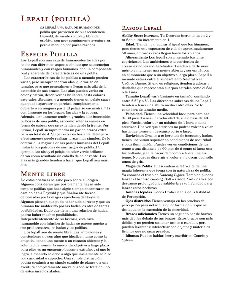LepalÏ: Humanoides Polilla Feérica | PDF