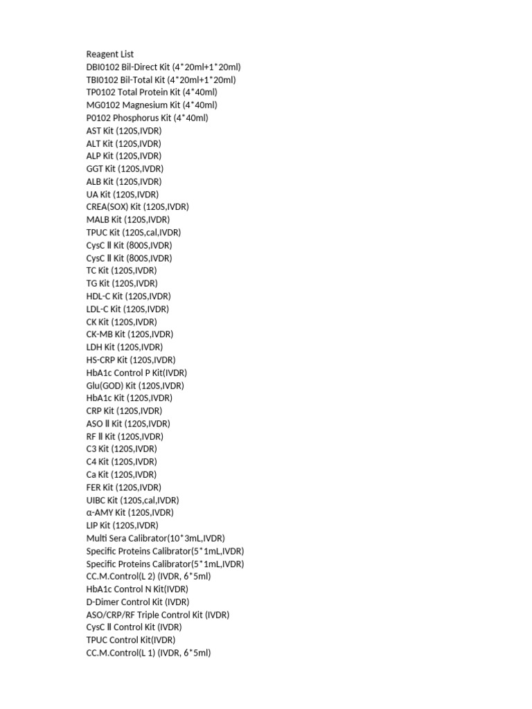 List of Reagent Available | PDF