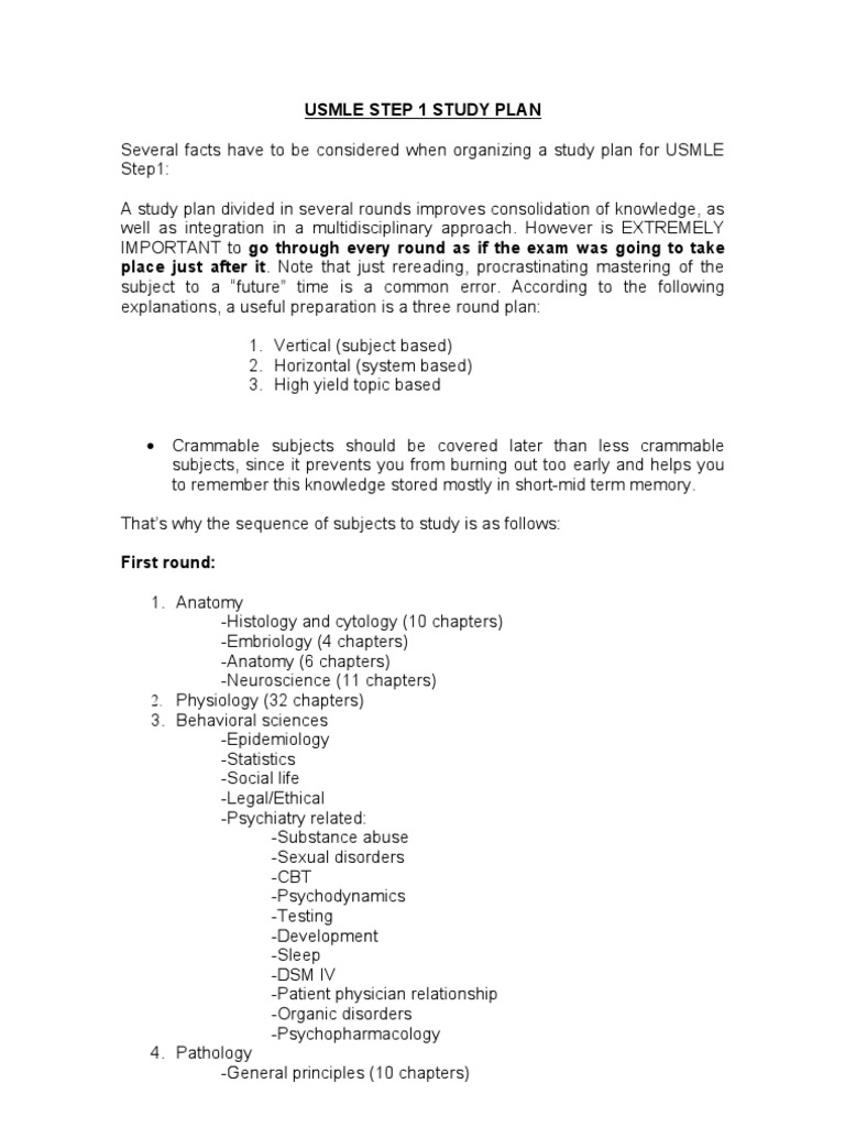 Usmle Step 1 Study Plan | PDF