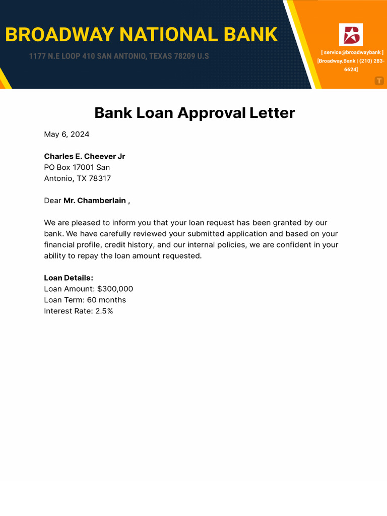 Free Bank Loan Approval Letter 2 | PDF