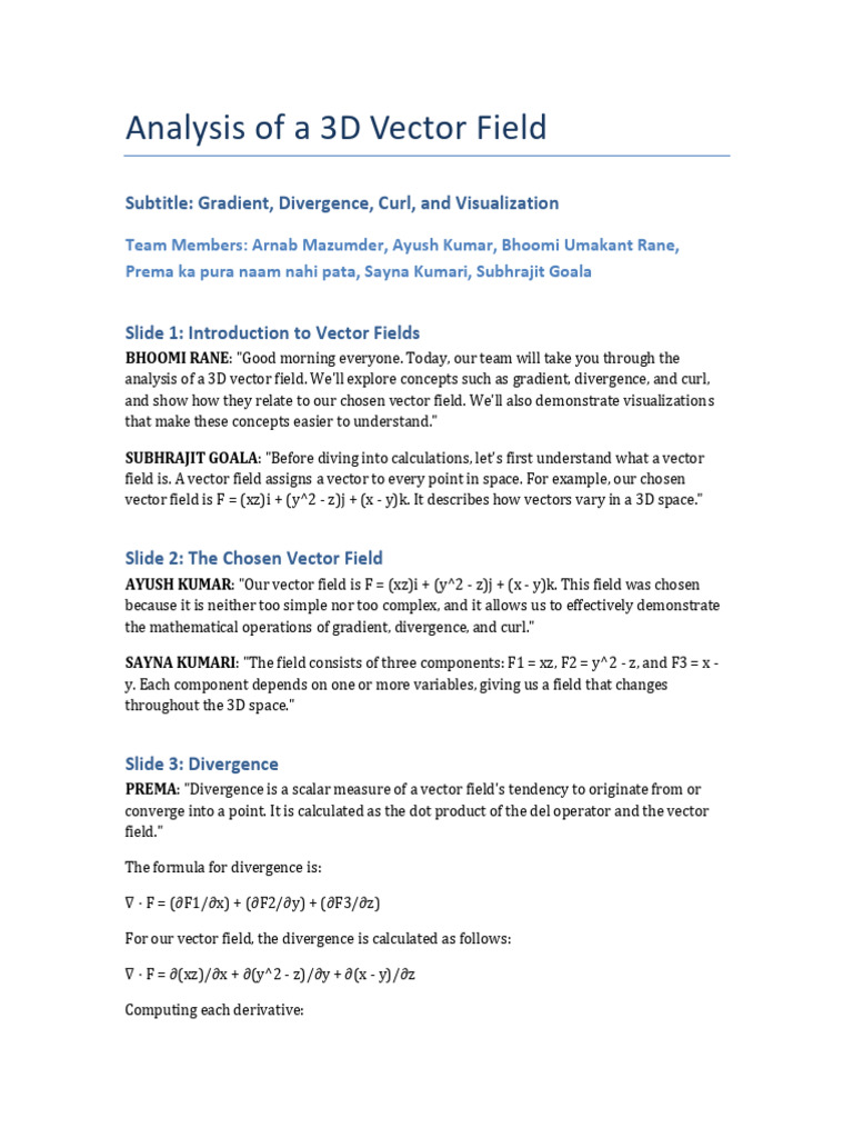 Vector Field Analysis Presentation | PDF | Divergence | Gradient