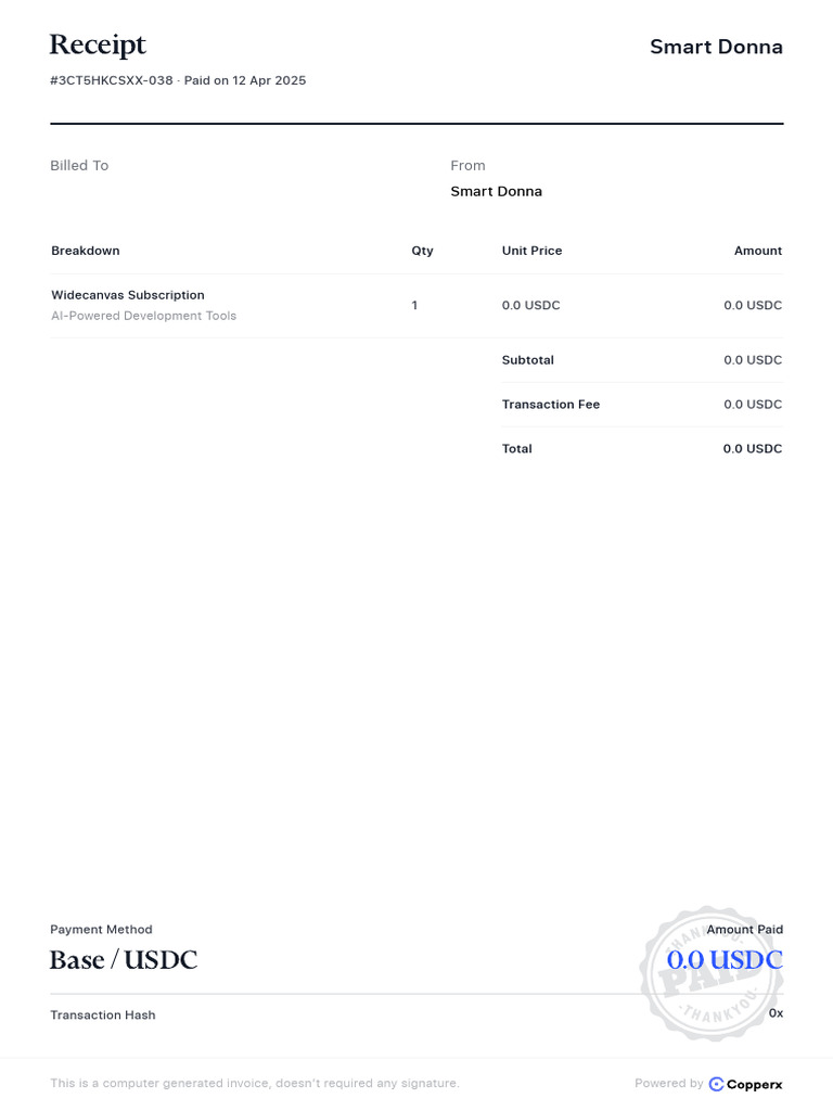 Receipt for Widecanvas Subscription | PDF