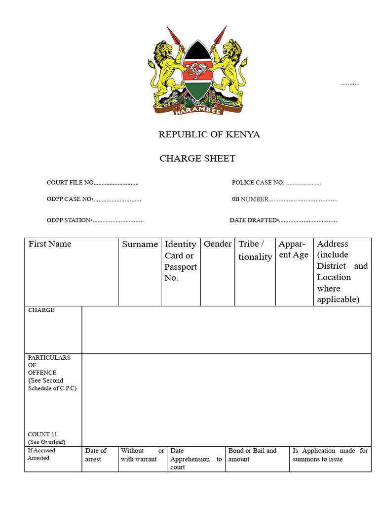 Kenya Police Charge Sheet Template | PDF