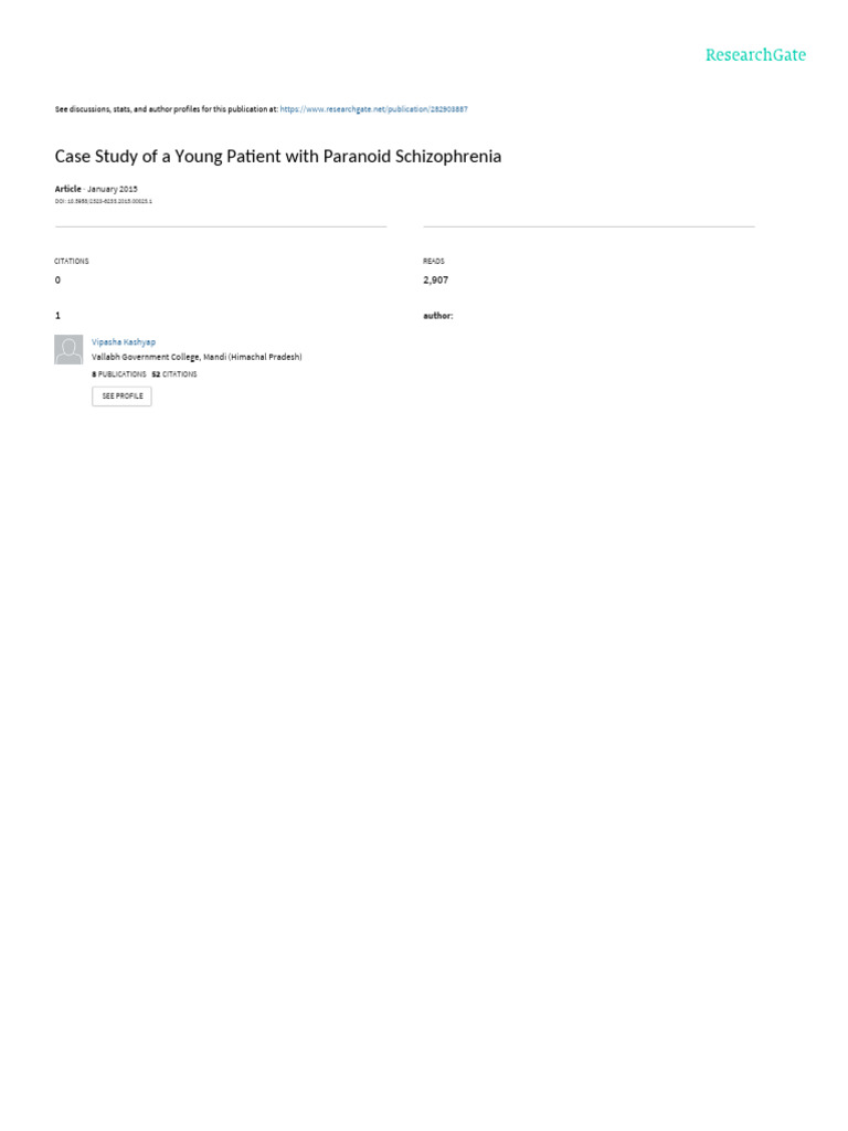Case Study of A Young Patient With Paranoid Schizo | PDF | Mental ...