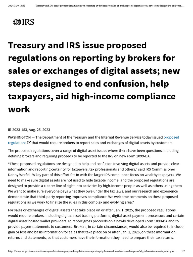 Treasury and IRS Issue Proposed Regulations on Reporting by Brokers for ...